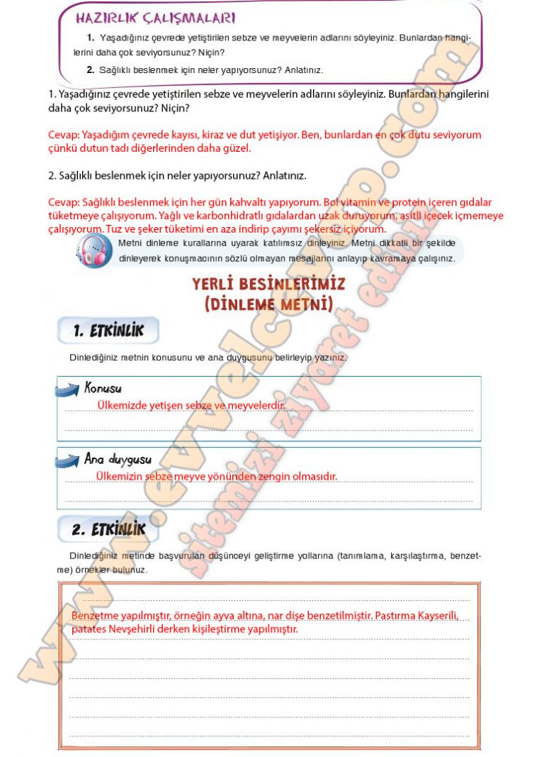 7. Sınıf Türkçe Ders Kitabı Sayfa 177-178-179-180 Cevapları Dörtel ...